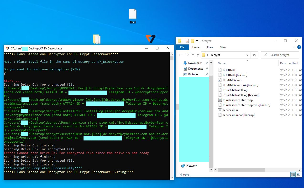 DcDcrypt Ransomware Decryptor - K7 Labs